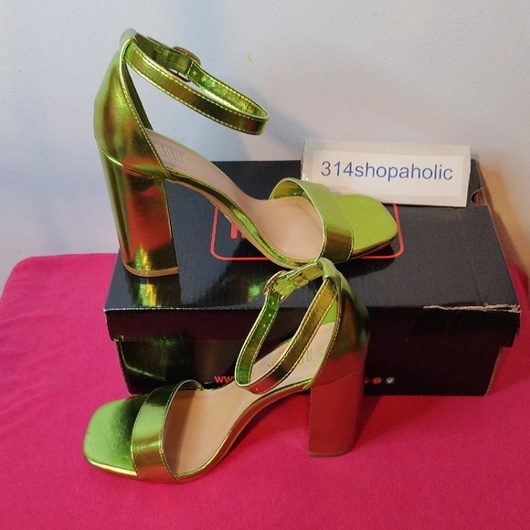 Shoes | Womens Lime Green Metallic Heels With Ankle Strap | Poshmark